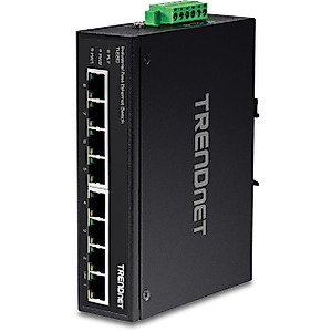 TRENDnet 8-Port Industrial Unmanaged Fast Ethernet DIN-Rail Switch, TI-E80 8 x Fast Ethernet Ports, 1.6Gbps Switching Capacity, IP30 Metal Switch, Lifetime Protection, Black
