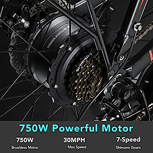 E·Bycco Electric Bike for Adults 750W, Electric Bicycle 48V 16Ah Removable Battery 26" Fat Tire Ebike,30MPH Full-Suspension,3.5'' LCD Display,Shimano 7-Speed,Snow Beach Electric Mountain Bike