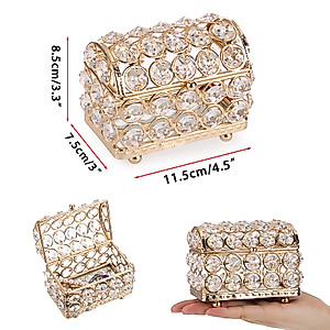 Hipiwe Crystal Jewelry Trinket Box Gold Mirrored Treasure Chest Box Small Keepsake Box Decorative Jewelry Display Case Organizer Earrings Rings Storage Box Gift for Women Girls