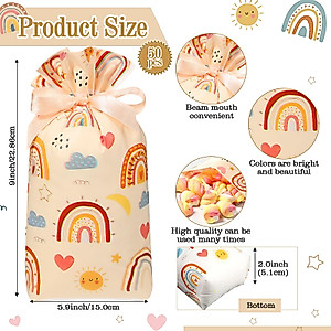 Bulyoou 50 Pcs Boho Gift Bags Bulk Bohemian Plastic Drawstring Bags Hippie Retro Birthday Candy Bags Rainbow Party Favor Bags for Kids Birthday Boho Party Supplies