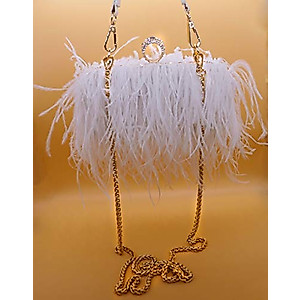 QEBURI Women Fluffy Ostrich Feather Evening Dress Clutch Bag Purse Shoulder Bag (White)