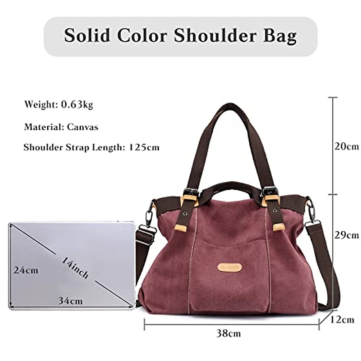 CORIOS Women Shoulder Bag Canvas Handbag Ladies Top Handle Bag Large Capacity Crossbody Bag Casual Messenger Bag Multifunctional Hobo Tote Bag for Travel Shopping Work Party Office Purple Coffee