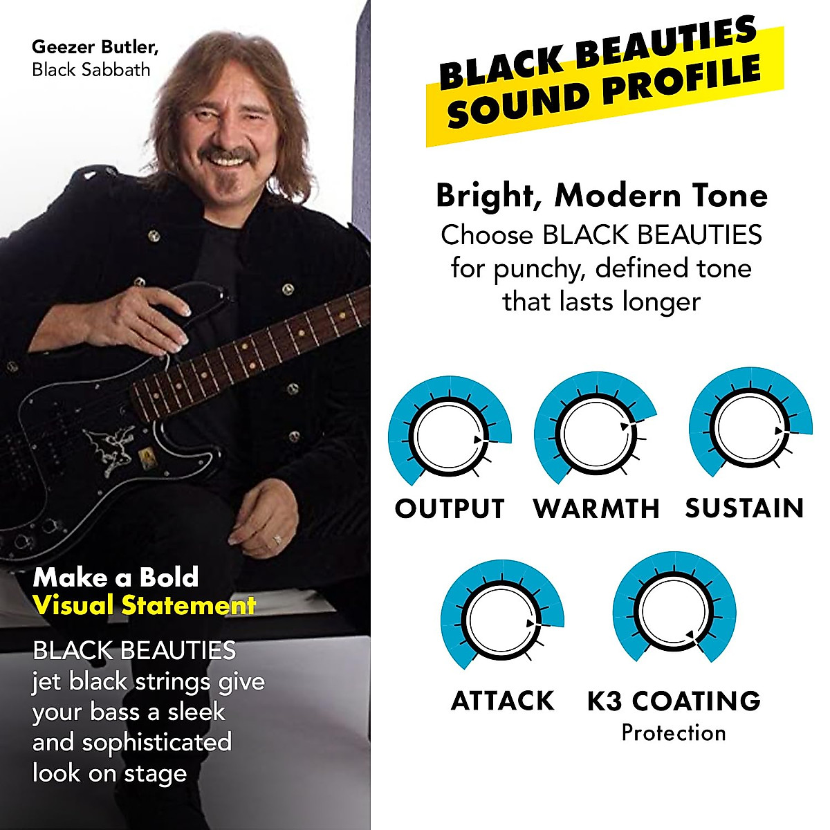 DR Strings Bass Guitar Strings, Black Beauties - Black Coated, 50-110 (BKBT-50)
