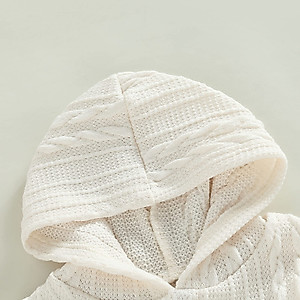 Infant Boys Girls Knit Sweater Romper Baby Toddlers Long Sleeve Hooded Button Up Winter Outfits with Pocket (White, 0-3 Months)