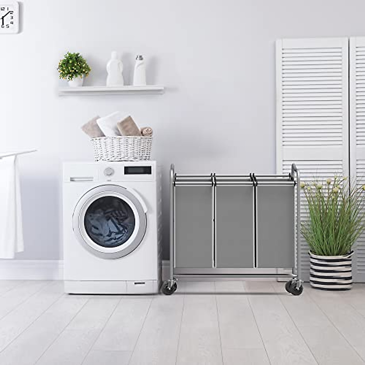 SimpleHouseware Heavy-Duty 3-Bag Laundry Sorter Cart, Silver