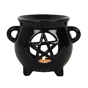 Pacific Giftware Pentacle Cauldron Tealight Candle Ceramic Oil Burner 4” Tall