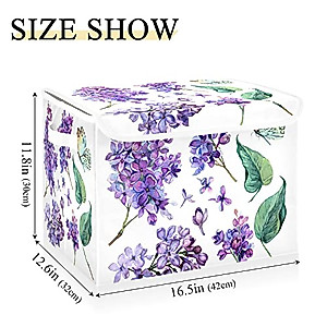 innewgogo Purple Flower Butterfly Storage Bins with Lids for Organizing Baskets Cube with Cover with Handles Oxford Cloth Storage Cube Box for Dog Toys