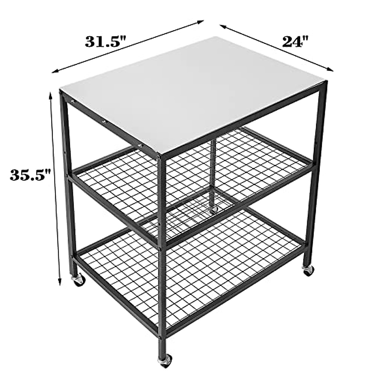 WEASHUME Three-Shelf Movable Food Prep and Work Cart Table Stainless Steel Grill Cart Modular Table with Wheels Commercial Kitchen Table Heavy Duty Grill Cart Outdoor Cart 31.5"×24"×35.5"