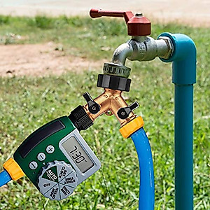 madeking water hose splitter 2 way heavy duty, brass 2 way hose splitter, Bolted & Threaded. garden hose splitter Easy Grip to 2 hose connector,Long Handles hose y valve,Outdoor Faucet splitter