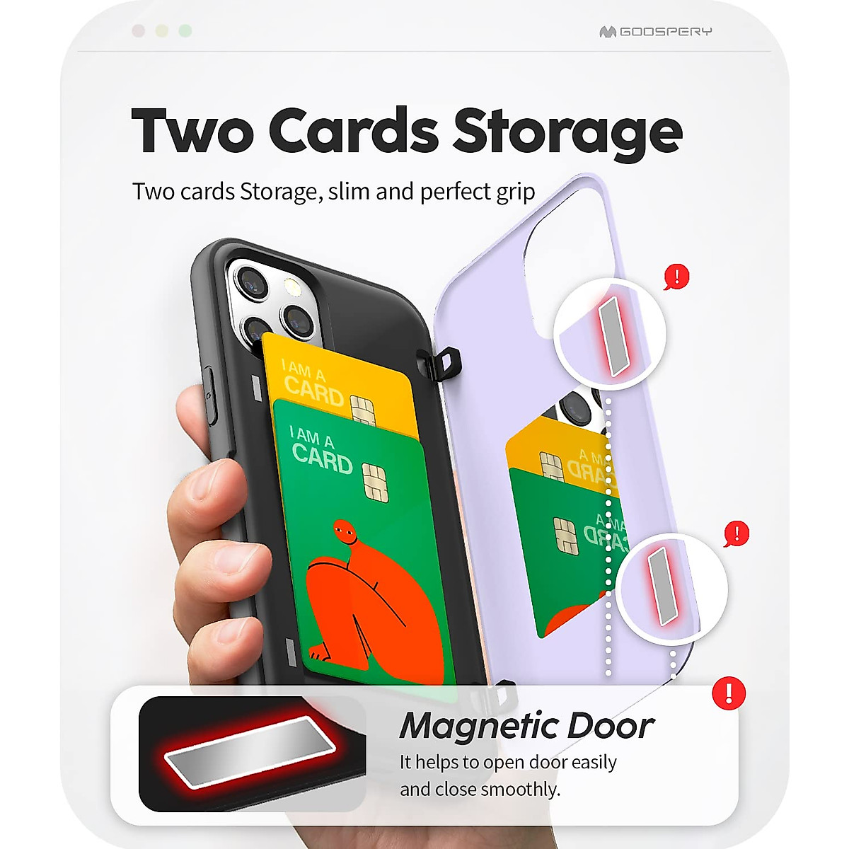 GOOSPERY for iPhone 12 Pro Max 6.7"(2020) Card Holder Wallet Case, Easy Magnetic Door Closure Protective Dual Layer Bumper Sturdy Phone Back Cover with Hidden Mirror - Purple