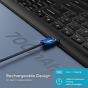 Qwecfly Wireless Keyboard, 2.4Ghz Ultra-Slim Rechargeable Backlit Keyboard, Illuminated Full Size Computer Keyboards with Numeric Pad, 12 Multimedia Keys for Computer, Laptop, Desktop, Windows 10/8/7