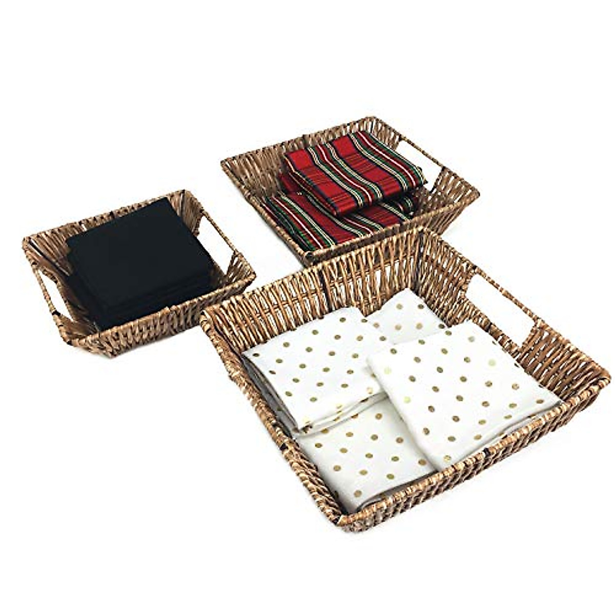 Trademark Innovations Set of 3 Square Wicker Look Baskets With Built In Handles