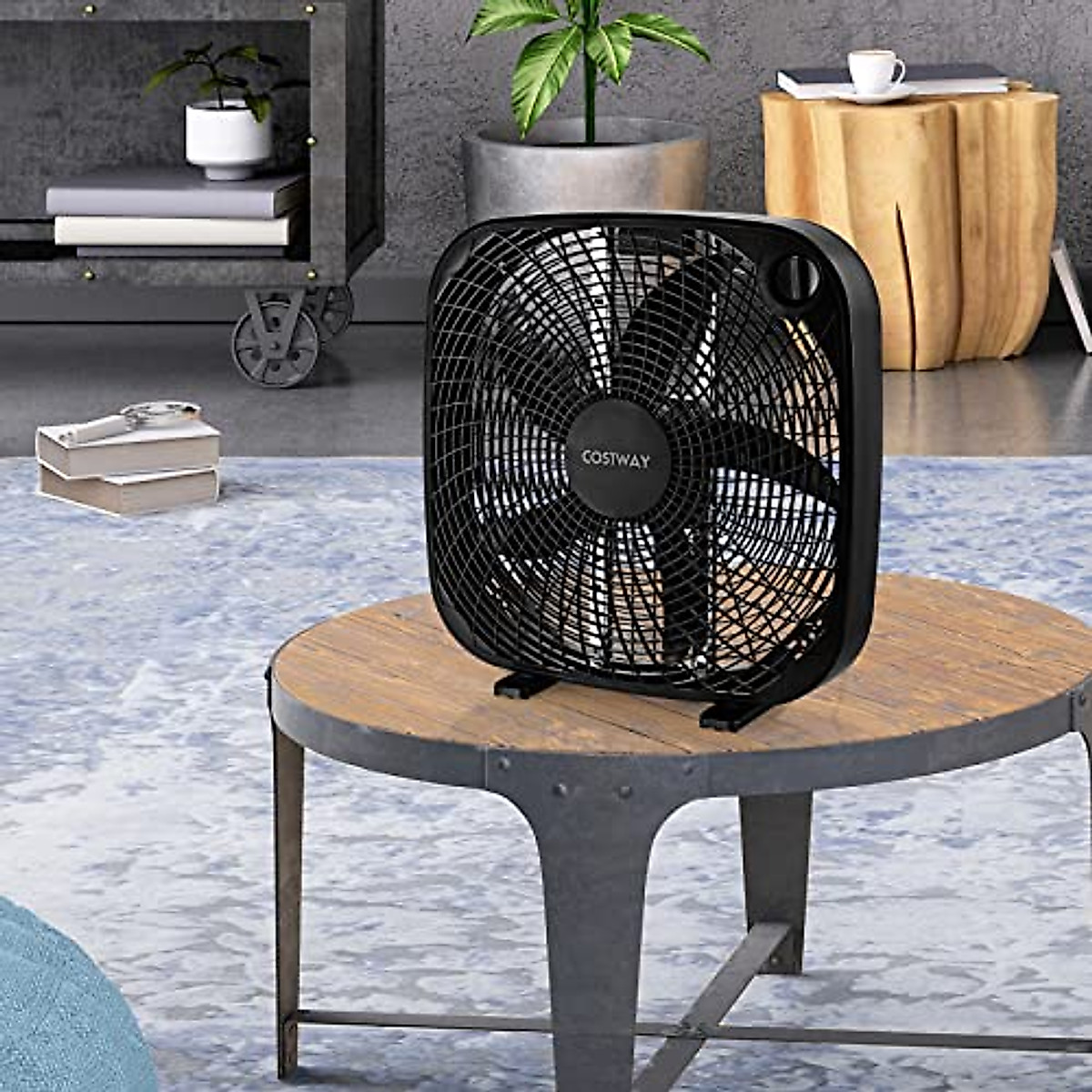 COSTWAY 3-Speed Box Fan, 20 Inches Portable Floor Fan with Knob Control, 2 Supporting Feet, Compact Lightweight Cooling Fan for Full-Force Circulation, Quiet Operation for Home Office Garage, Black