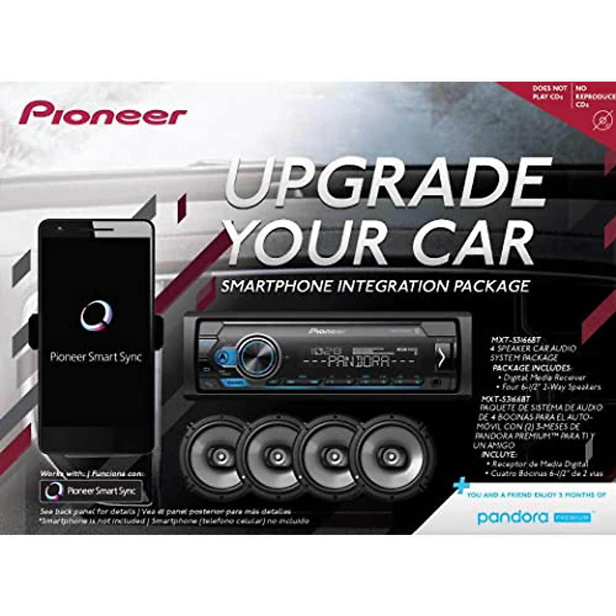 Pioneer MXT- S3166BT Digital Media Receiver + (4) 6.5" 2 Way Speaker Bundle with Pandora Premium Trial