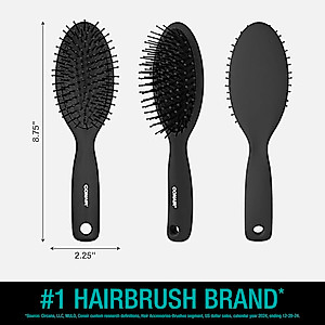 ConairMen Hair Brush - Mens hair brush - Mens Hairbrush for Everyday Brushing with Wire Bristles and Cushion Base - Mens Brush for All Hair Types - Black