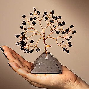 Black Obsidian Crystal Tree, Pyramid Base 7 Chakra Healing Crystals Tree of Life for Positive Energy & Good Luck Gifts, Money Bonsai Trees, Handcrafted Feng Shui Décor for Home and Office Decoration