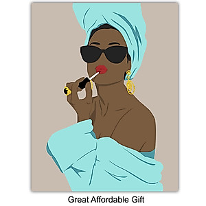 Light Blue African American Bathroom Decor Set - African American Women - Minimalist Abstract Wall Art - Afro Black Art - Black Culture - Guest Bath, Powder Room, Restroom Spa Decorations Accessories