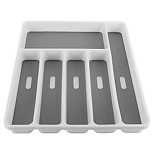 Drawer Organizer 6 Compartments Flatware Organizers Cutlery Tray Storage Box Kitchen Silverware Dividers Storage Soft Grip Lining and Non Slip Rubber Feet