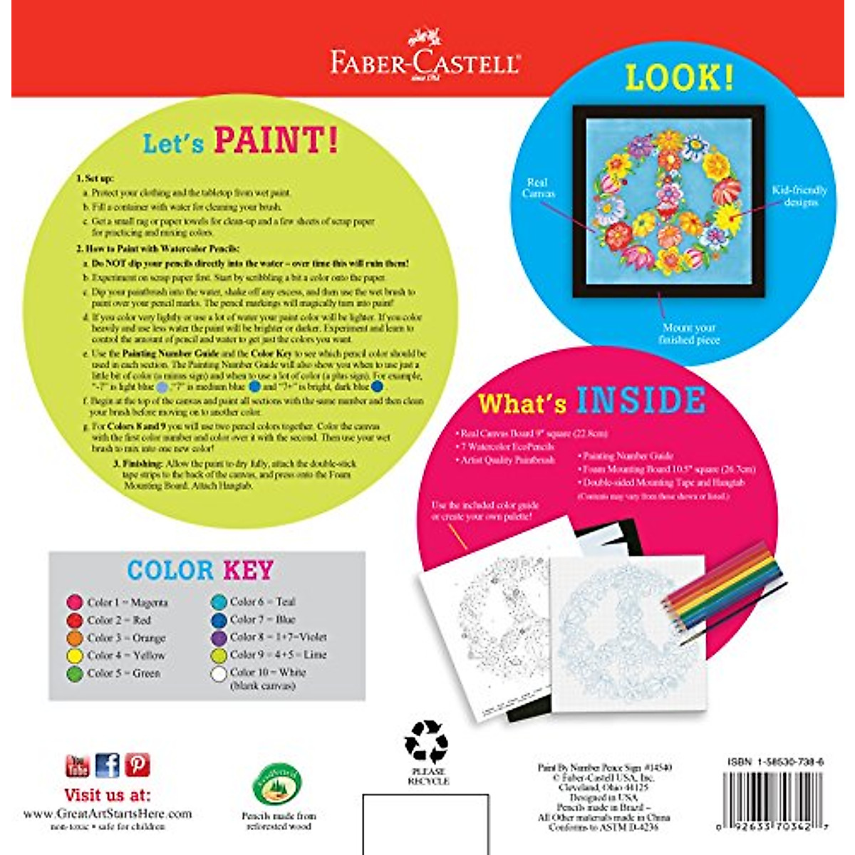 Faber-Castell Paint By Number Peace Kit - Watercolor Paint by Number for Kids
