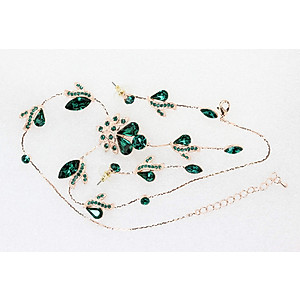 Faship Gorgeous Green Crystal Necklace Earrings Set Wedding Party - Green/Rose Gold Plated