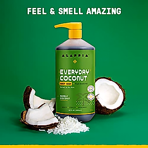 Alaffia Sensitive Skin Body Wash Pack, Everyday Coconut Body Wash for Men & Women, Natural Body Wash with Plant Based Ingredients, Coconut Oil, Coffee, Vitamin E, Purely Coconut, 32 Fl Oz