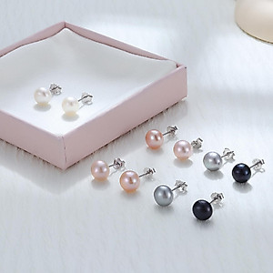 Milacolato 5 Pairs Pearl Stud Earrings for Women | Genuine Freshwater Cultured Pearl Earrings Set 18K White Gold Plated Sterling Silver Stud Earrings | Wedding Bridal Earrings
