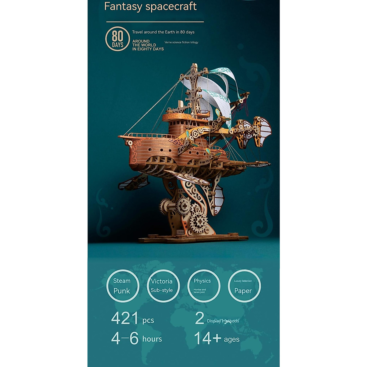 howCat 3D Wooden Puzzles for Around The Earth in 80 Days Fantasy Spaceship Model Kit to Build -Ideal Christmas or Birthday Gift for Puzzle Enthusiasts