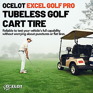 Ocelot Excel 18x8.5-8 Golf Cart Tires with White 8x7 4/4 2.5+4.5 Steel Wheel, Fits Club Car, Golf Carts With Stock Size 8x7 OEM Wheels, Tubeless tire, Turf Style Tread for Low Impact On Grass