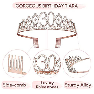 Bella Meri 30th Birthday Gifts for Women, 30th Birthday Tiara Crown, Sash, Cake Toppers,Birthday Candles, 30 Birthday Decorations Women