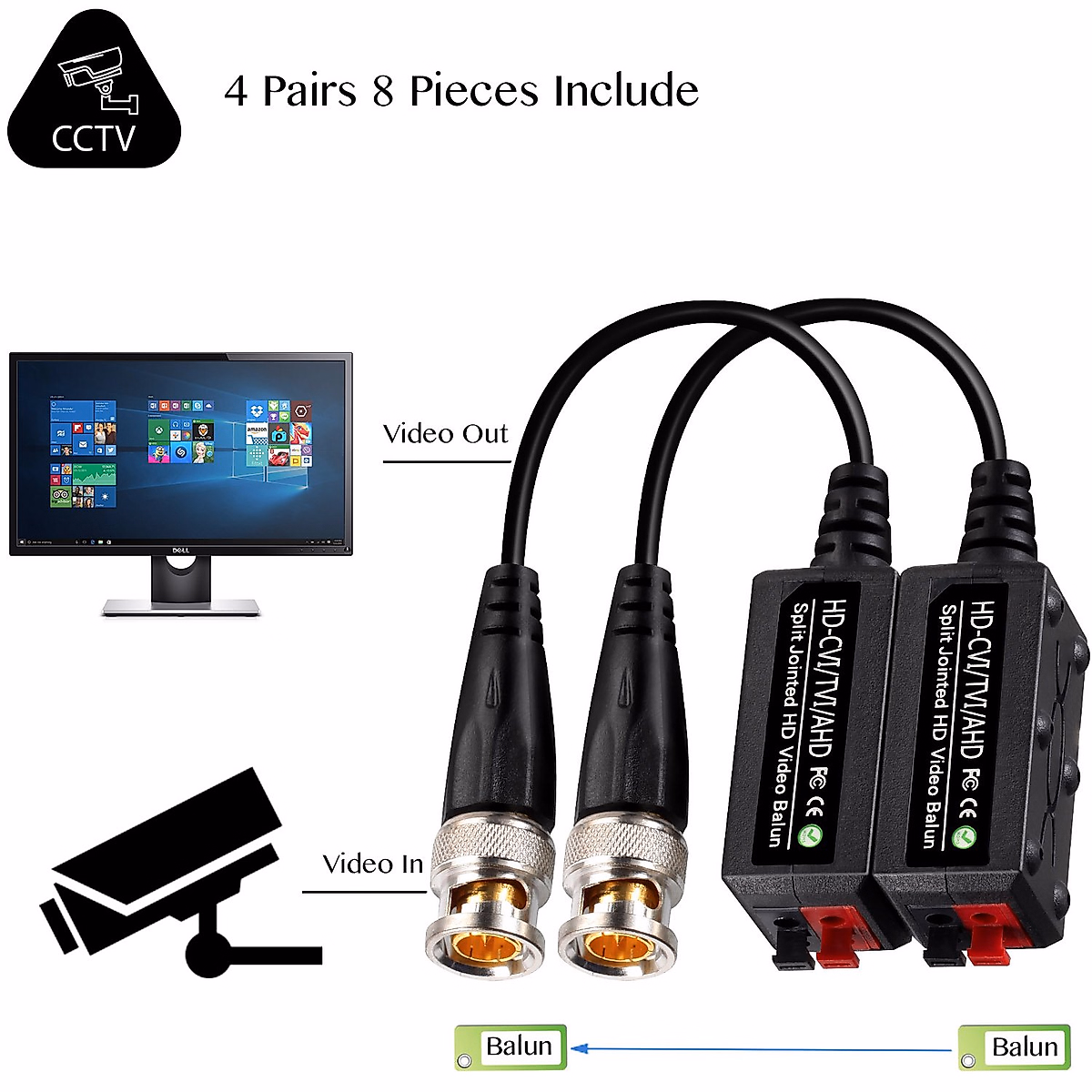 VIMVIP [Upgraded 4 Pairs Split Joint Mini CCTV BNC HD-CVI/TVI/AHD Passive Video Balun Transceiver