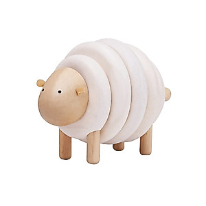 PlanToys Lacing Sheep Wooden Toddler Toys for Color Sequencing with Colored Beads and Matching Different Sized Rings - Lace Together to Build the Sheep