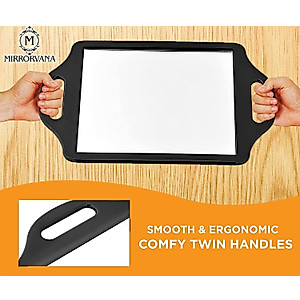 MIRRORVANA X-Large Barber Hand Held Mirror with Double Comfy Handles - Big & Long Back of Head Mirror for Men's Haircut, Barbershop, Salon and Professional Hair Stylists - 14" x 8.5" (Black)