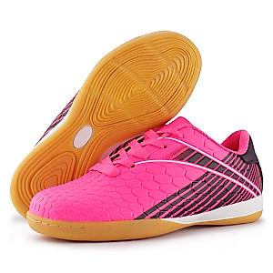 Hawkwell Kids Athletic Indoor Comfortable Soccer Shoes(Toddler/Little Kid/Big Kid), Pink PU, 3.5 M US