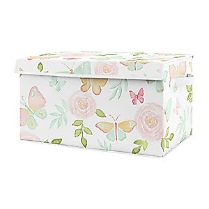Sweet Jojo Designs Butterfly Floral Rose Girl Small Fabric Toy Bin Storage Box Chest For Baby Nursery or Kids Room - Blush Pink, Mint and White Shabby Chic Watercolor Boho Butterflies Garden Flower