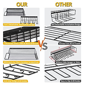 2 Pack Power Tool Organizer Holder, 8 Drill Holder Wall Mount for Garage Organization, 3 Layer Tool Storage Shelf, Heavy Duty Metal Tool Organizers and Storage Rack Tool Shelf Black