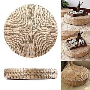 GOTOTOP Floor Seat Cushion, Woven Straw Yoga Meditation Cushion Round Pouf Tatami Yoga Seat Pillow Floor Mat Floor Pillow Sitting Cushion for Home Living Room Garden Dining Room Decoration
