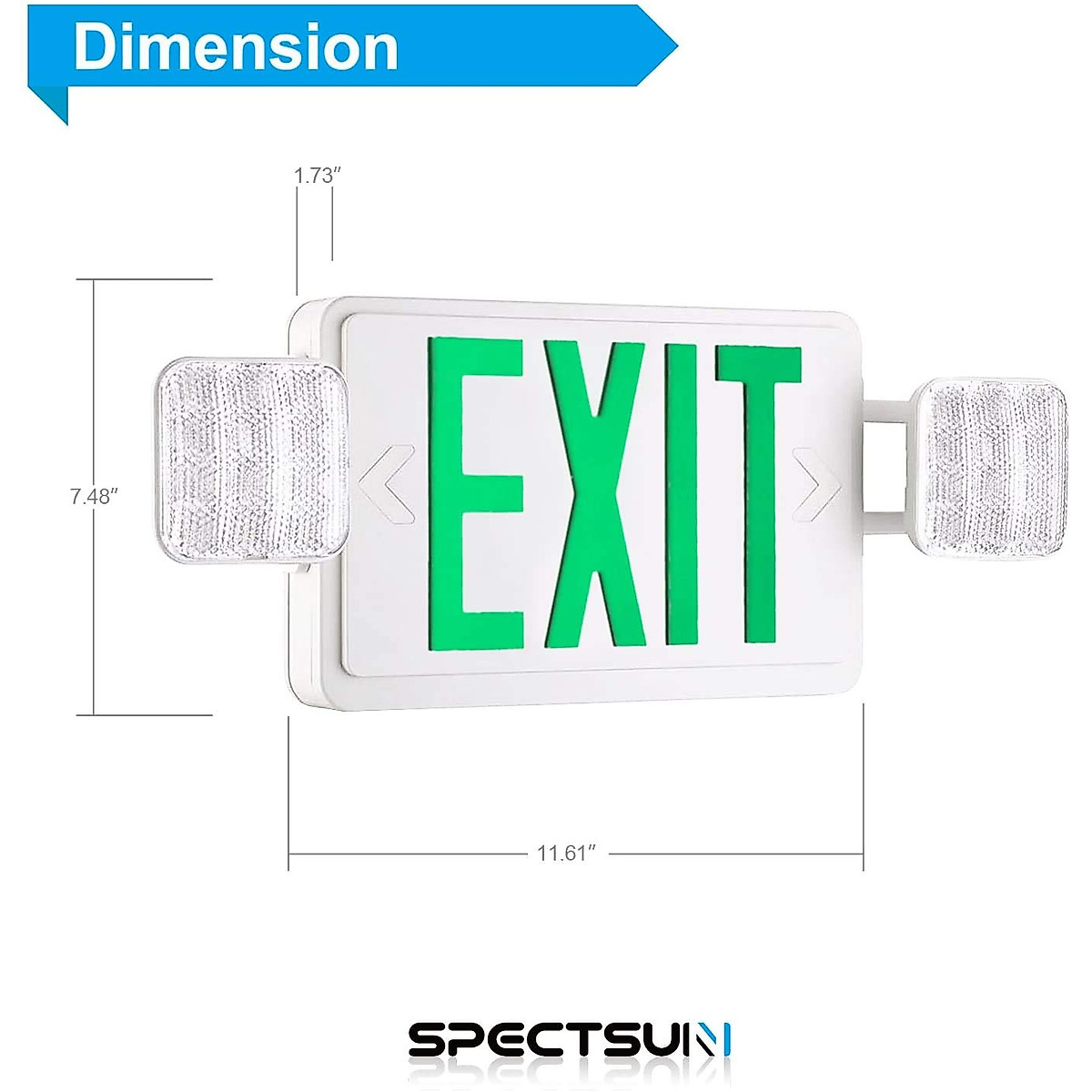 SPECTSUN 12 Pack Green Led Exit Sign with Emergency Lights & Battery Backup Operated Powered Emergency Exit Lights-Double Face -UL Listed 120277VAC Fire Exit Signs Lighting for Room.Window.