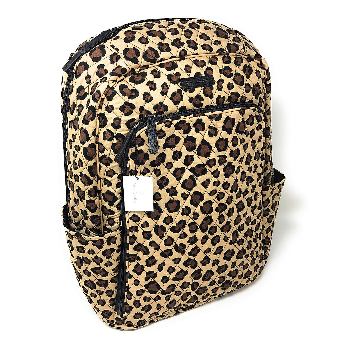 Vera Bradley Laptop Backpack (Updated Version) with Solid Color Interiors (Leopard with Black Interior)