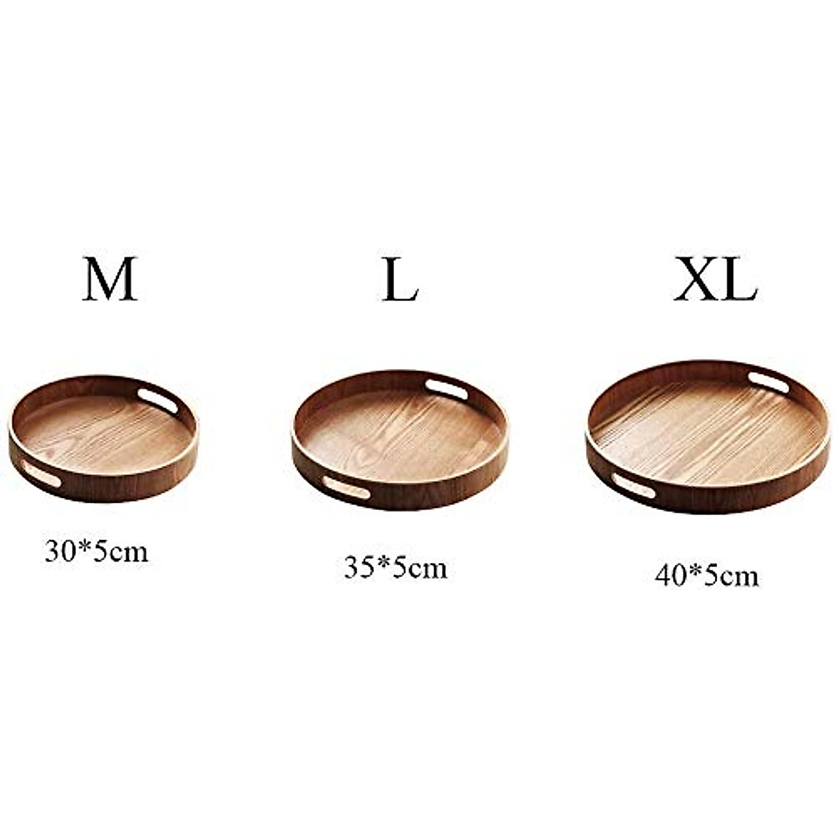 I-lan 14 Inch Wooden Serving Tray Circle, Round Wood Platter with Handles and 2 Inch Raised Side, Natural Wood Grain Circular Ottoman Display Tray Organizer for Food, Snack, Coffee Table, Beige, L