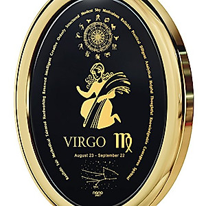 Gold Plated Silver Virgo Necklace Zodiac Pendant Gift for Women Birthday Jewelry 23rd August - 22nd September Gold Inscribed on Onyx, 18" Rolo Chain