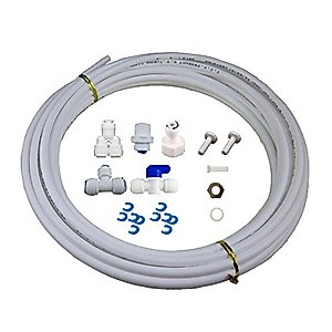 Lemoy Fridge Connection and Ice Maker Kit for Reverse Osmosis Water Systems, 16 feet 1/4 inch Tubing with 1/4 inch Push-In and Compression Fittings (white)