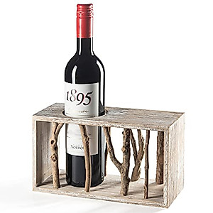 Wooden Wine Rack - Wine Bottle Holder - Rustic Tabletop Birch Wood Single Wine Stand - Freestanding Countertop Liquor Bottles Display w/ Branch Accents, Handmade Gift Decor Housewarming Bar or Kitchen