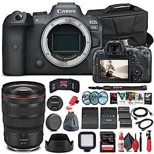 Canon EOS R6 Mirrorless Digital Camera (Body Only) (4082C002) + Canon RF 24-70mm Lens + 64GB Memory Card + Case + Corel Software + 2 x LPE6 Battery + External Charger + Card Reader + More (Renewed)