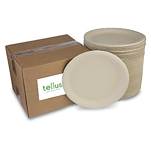 Tellus Products, Eco-Friendly (125-Count) 10-Inch Disposable Plates - Compostable, Durable Tableware - Grown & Made in the USA - No PFAS Added (Natural Color)