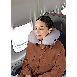 Broosktone Travel Neck Pillow - Lightweight Fleece Casing Extra Comfort Memory Foam - U-Shaped Neck Pillow for Travelling, Grey