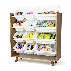 Humble Crew 12-Bin Toy Storage Mid-Century Organizer, Wood/White