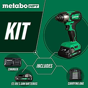 Metabo HPT 18V MultiVolt Impact Driver Kit | 1/4-Inch Chuck | Cordless | 1-2.0Ah Li-Ion Battery w/Fuel Gauge | 1,328 in-lbs of Torque | 3,200 IPM | Lifetime Tool Warranty | WH18DFX
