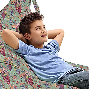 Ambesonne Autumn Lounger Chair Bag, Nostalgic Vintage Theme Inspired Grapes and Leaves Motif Design, High Capacity Storage with Handle Container, Lounger Size, Almond Green and Multicolor