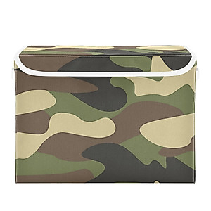 SUABO Military Camouflage Camo Storage Bin with Lid Large Oxford Cloth Storage Boxes Foldable Home Cube Baskets Closet Organizers for Nursery Bedroom Office