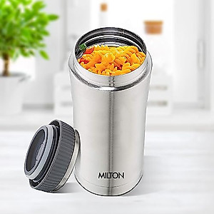 Milton Optima Double Walled Vacuum Insualted Food Flask, Soup Flask, Food Container, 420 ml | 14 oz | Hot and Cold for Long Hours, 18/8 Stainless Steel, Rust and Leak-Proof, BPA-Free | Silver